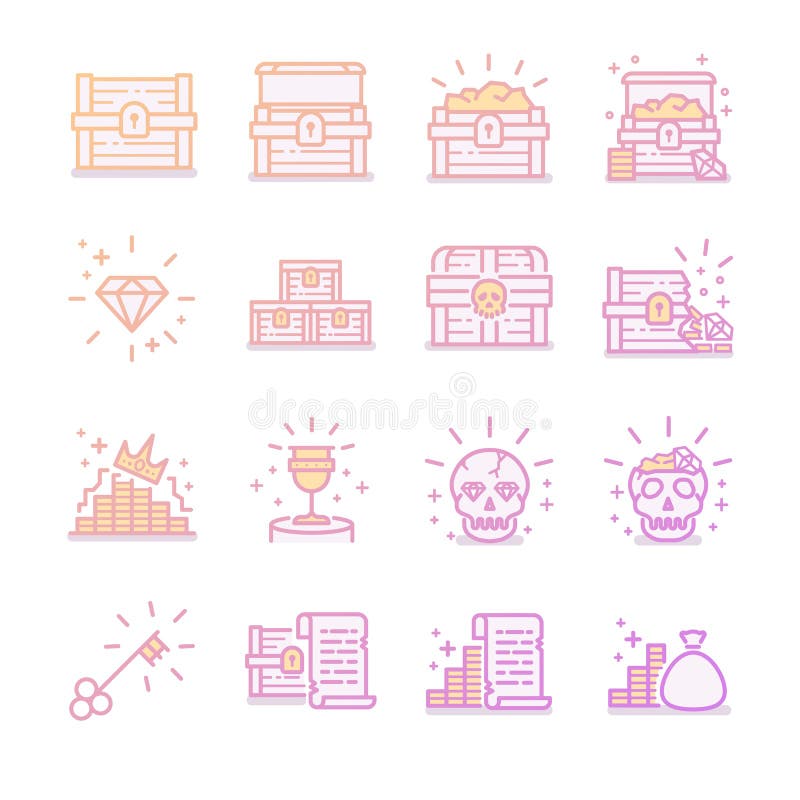 Treasure chest icon set stock vector. Illustration of antique - 91332064