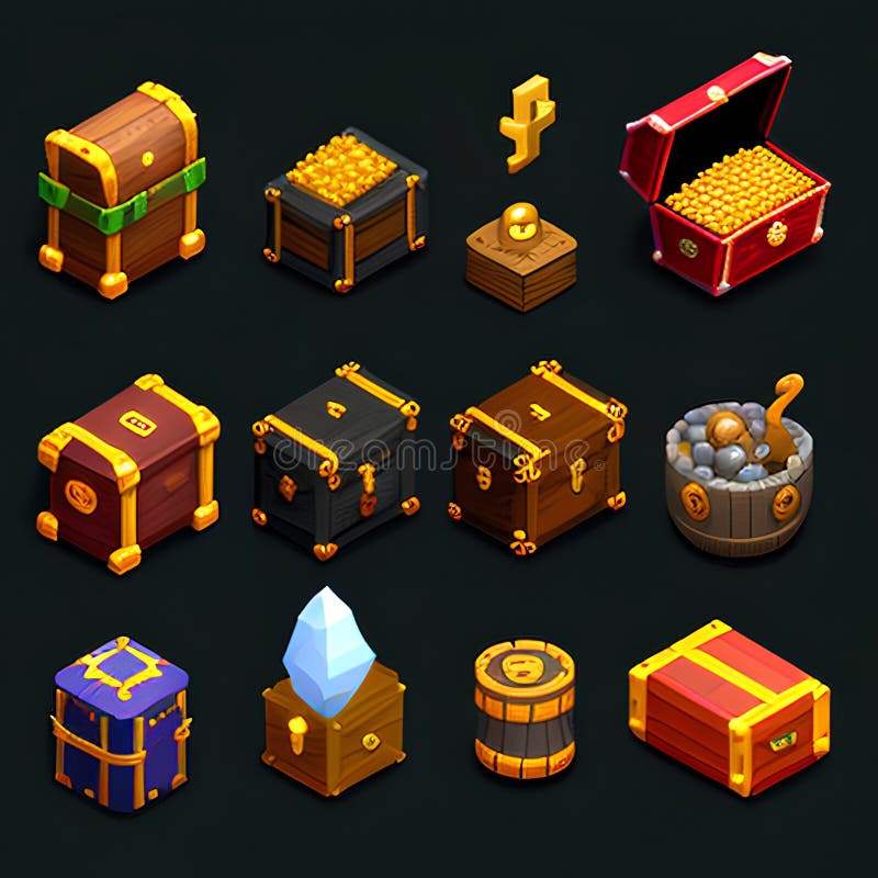Treasure Chest Icons Set. Isometric Vector Illustration of Treasure ...
