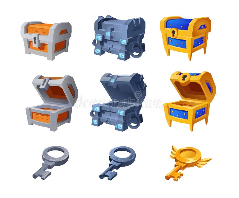 Treasure Chest with Keys Set of Assets for Game 3d Vector Illustration ...