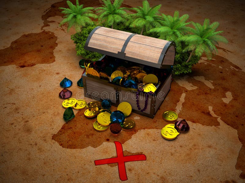 Treasure Chest and Map with a Red Cross Stock Illustration ...