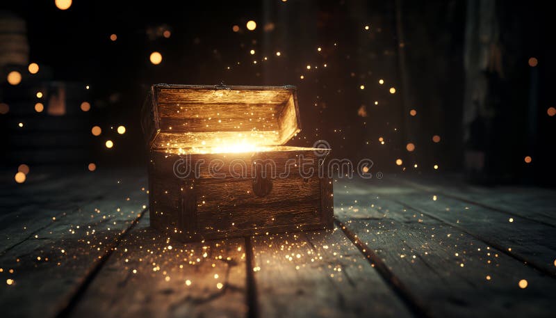 Treasure Chest - Open Ancient Trunk with Glowing Magic Lights in the ...