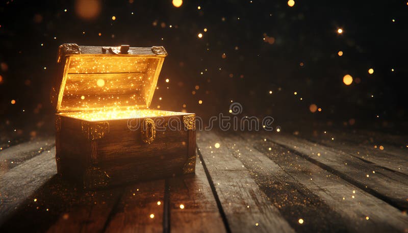 Treasure Chest - Open Ancient Trunk with Glowing Magic Lights in the ...