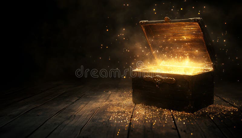 Treasure Chest - Open Ancient Trunk with Glowing Magic Lights in the ...