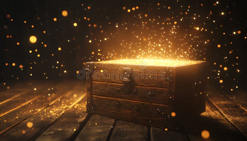 Treasure Chest - Open Ancient Trunk with Glowing Magic Lights in the ...