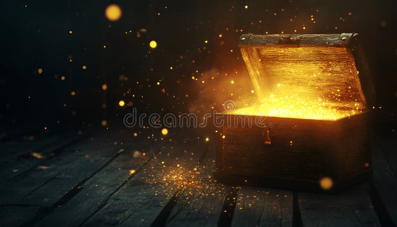 Treasure Chest - Open Ancient Trunk with Glowing Magic Lights in the ...