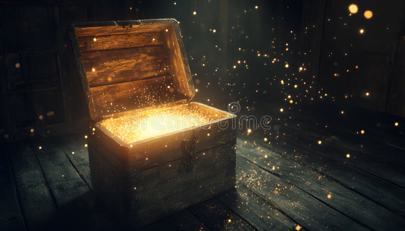 Treasure Chest - Open Ancient Trunk with Glowing Magic Lights in the ...