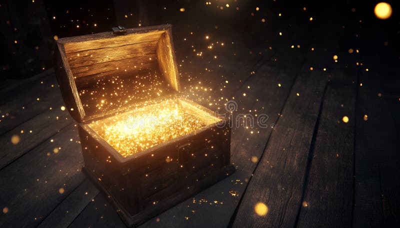 Treasure Chest - Open Ancient Trunk with Glowing Magic Lights in the ...