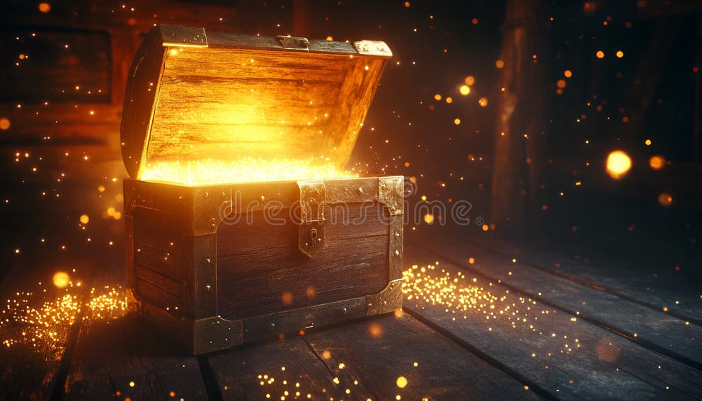 Treasure Chest - Open Ancient Trunk with Glowing Magic Lights in the ...