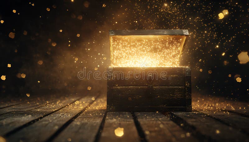 Treasure Chest - Open Ancient Trunk with Glowing Magic Lights in the ...