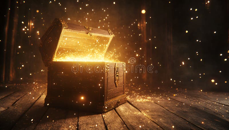 Treasure Chest - Open Ancient Trunk with Glowing Magic Lights in the ...