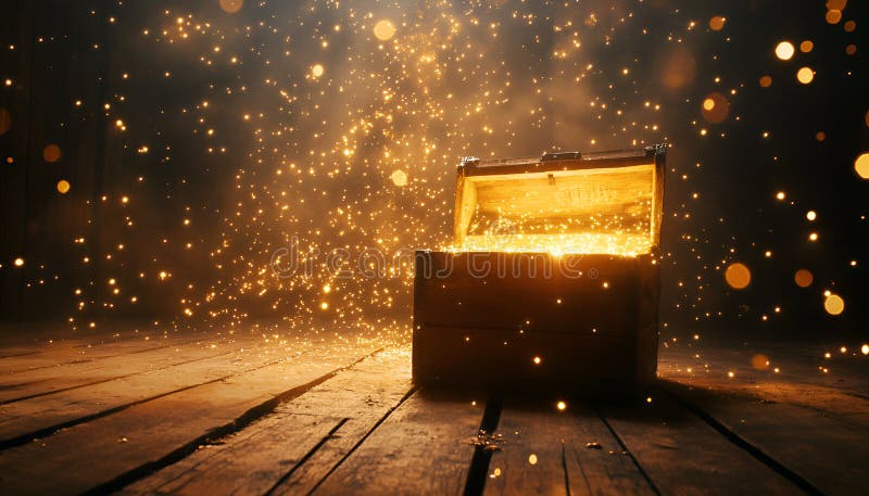 Treasure Chest - Open Ancient Trunk with Glowing Magic Lights in the ...