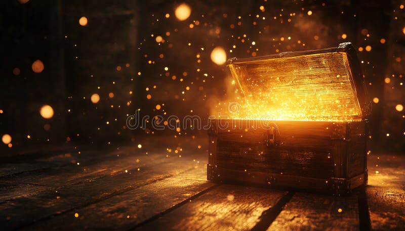 Treasure Chest - Open Ancient Trunk with Glowing Magic Lights in the ...
