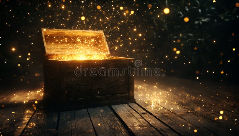Treasure Chest - Open Ancient Trunk with Glowing Magic Lights in the ...