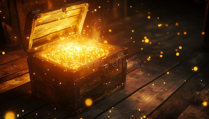Treasure Chest - Open Ancient Trunk with Glowing Magic Lights in the ...