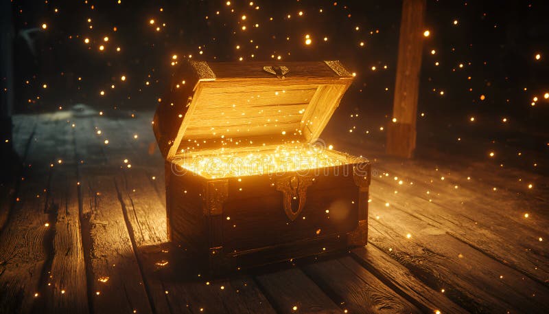Treasure Chest - Open Ancient Trunk with Glowing Magic Lights in the ...