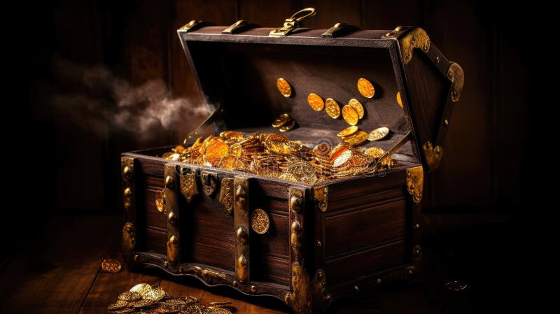 Treasure Chest, Open Ancient Trunk with Glowing Magic Lights in the ...