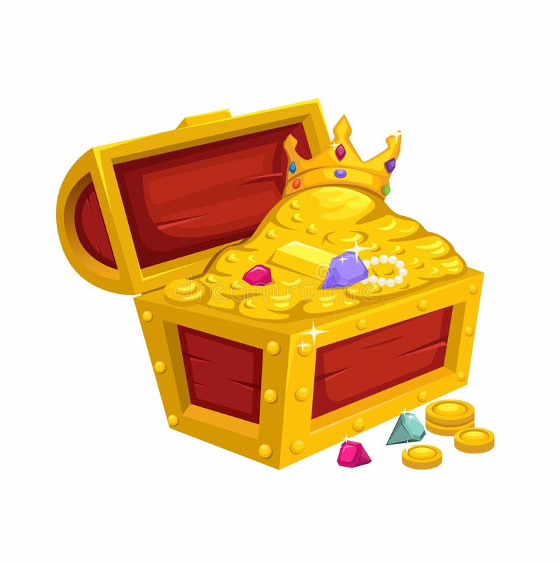 Treasure Chest Open Full Gold and Diamond Cartoon Illustration Vector ...