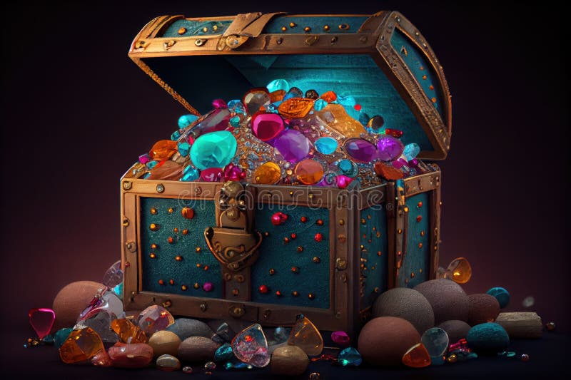Treasure Chest Filled with Sparkling Jewels and Gold Coins Stock ...