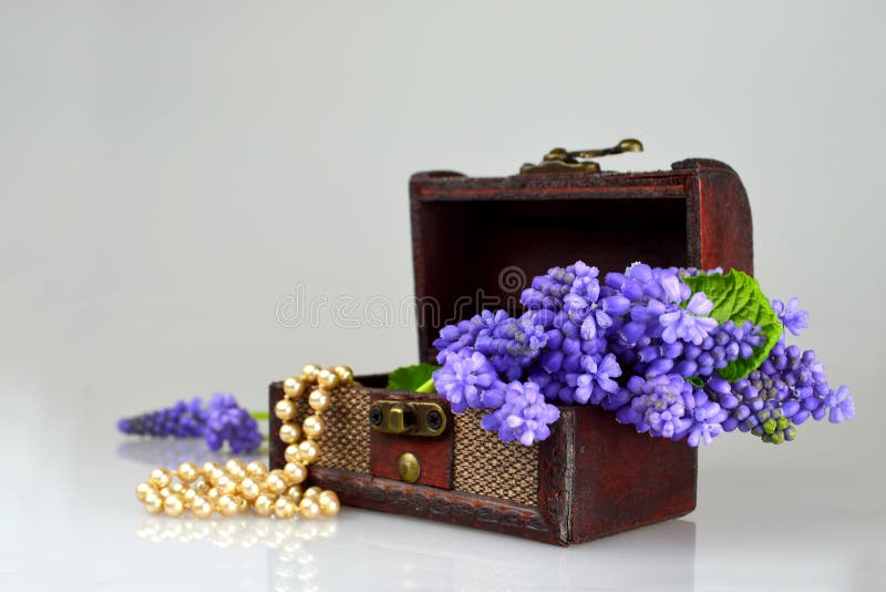 Treasure Chest, Pearls and Spring Flowers Stock Image - Image of ...