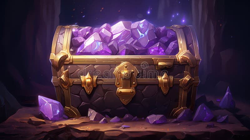 A Treasure Chest with Purple Crystals Stock Illustration - Illustration ...