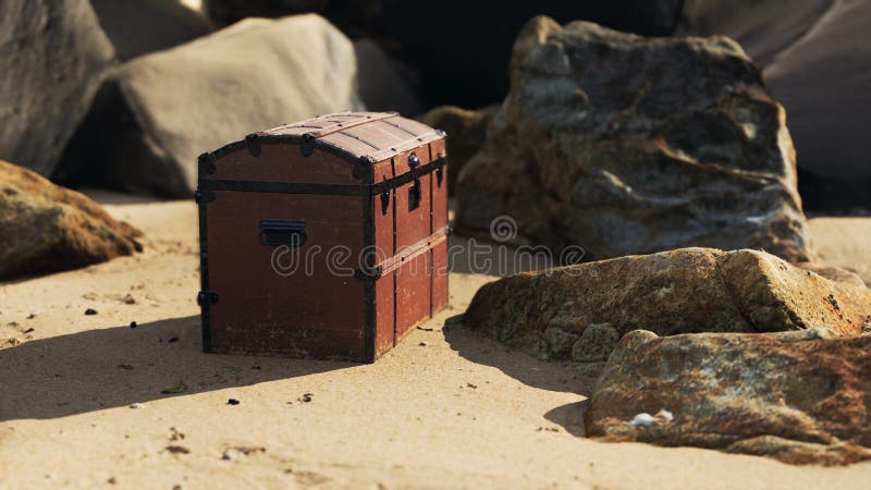 Treasure Chest in Sand Dunes on a Beach Stock Illustration ...