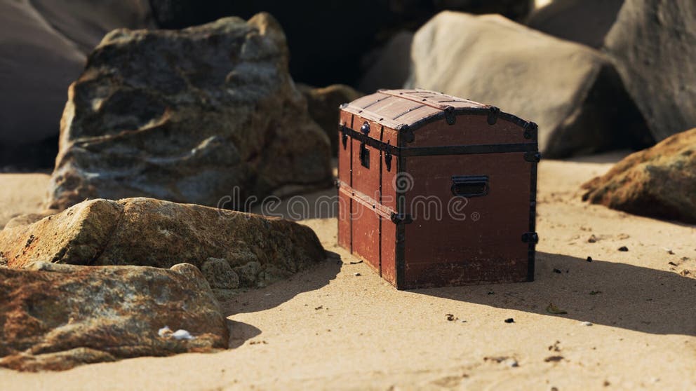 Treasure Chest in Sand Dunes on a Beach Stock Photo - Image of buried ...
