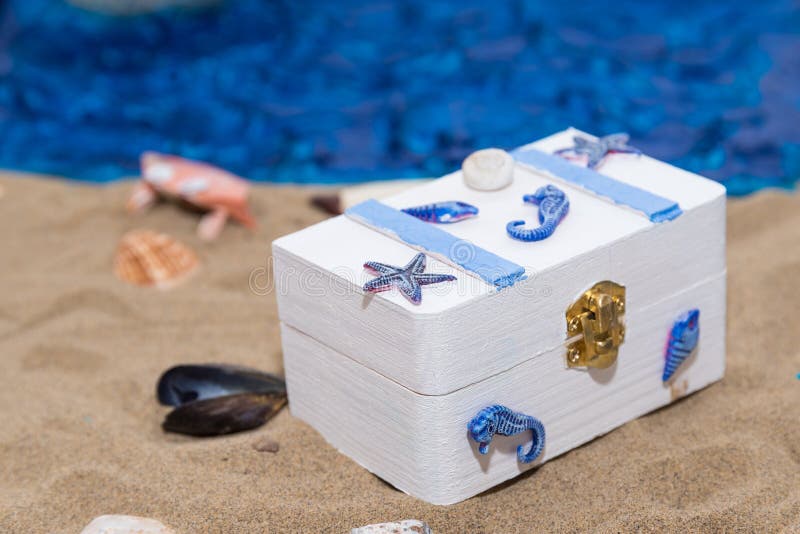 Treasure Chest on the Sea Beach Stock Photo - Image of vacation ...