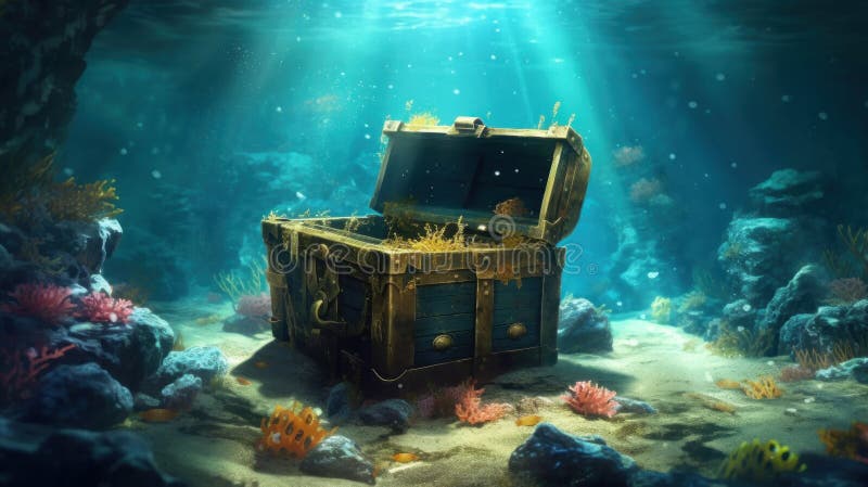 Treasure Chest in the Sea. Underwater World Stock Illustration ...