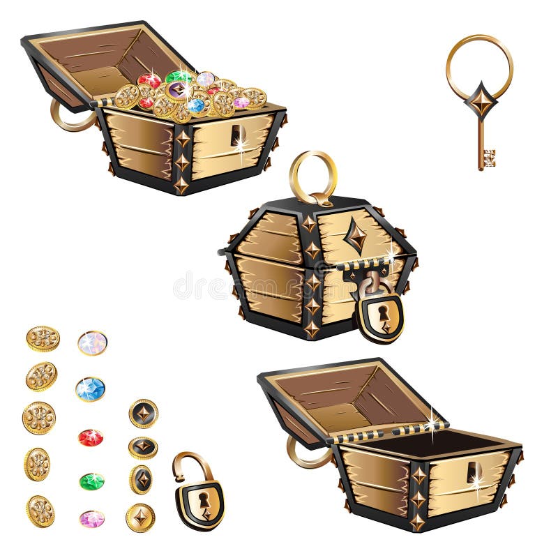Treasure chest set stock vector. Illustration of gold - 92171254