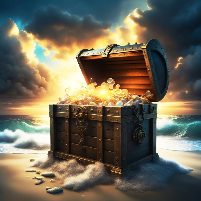 Treasure Chest on the Shore of a Tropical Island Concept Stock ...
