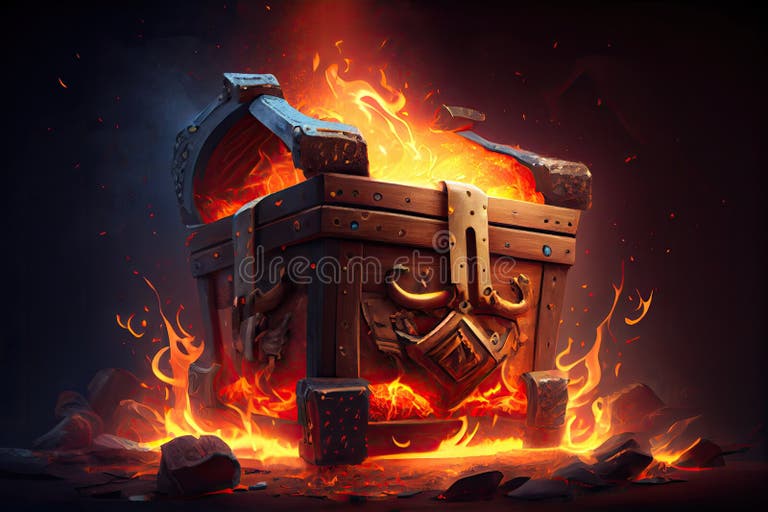 Treasure Chest Surrounded by Flames, Adding an Element of Danger To the Scene Stock Illustration ...