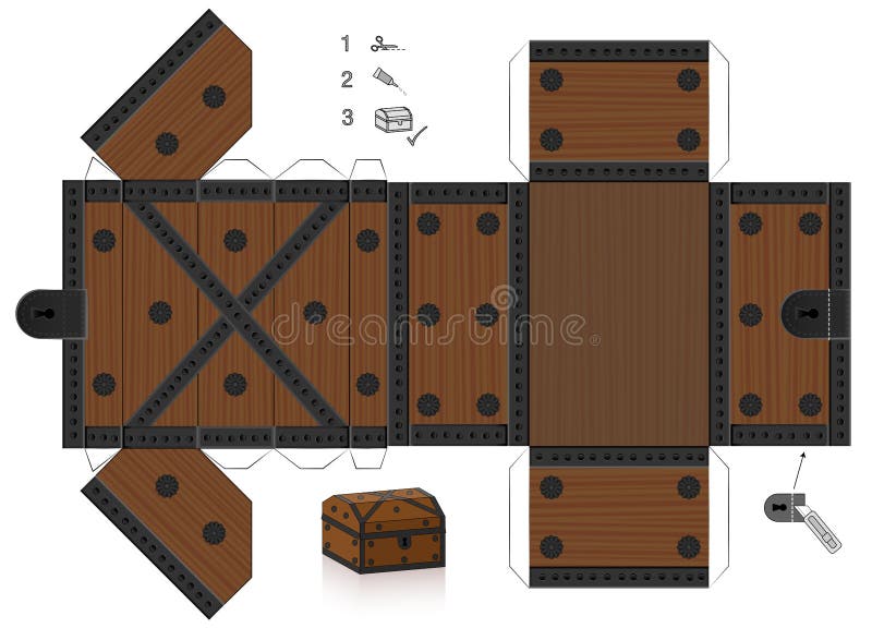 Treasure Chest Template Paper Model Sheet Trove Stock Vector ...