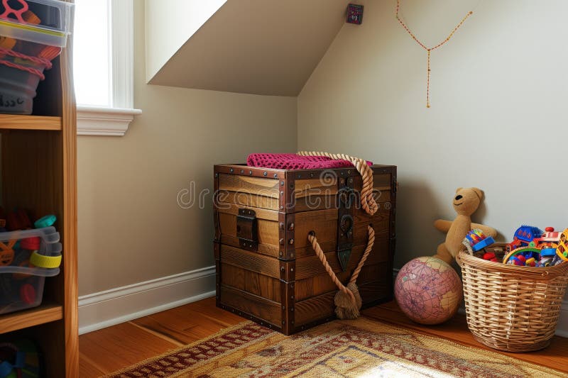 Treasure Chest Toy Box in Corner of Room Stock Image - Image of room ...