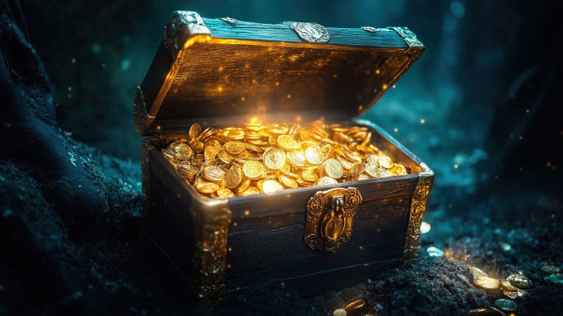 Treasure Chest with Treasure Stock Image - Image of beach, buried ...