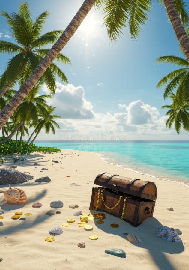 Treasure Chest on Tropical Beach Stock Image - Image of escape, serene ...