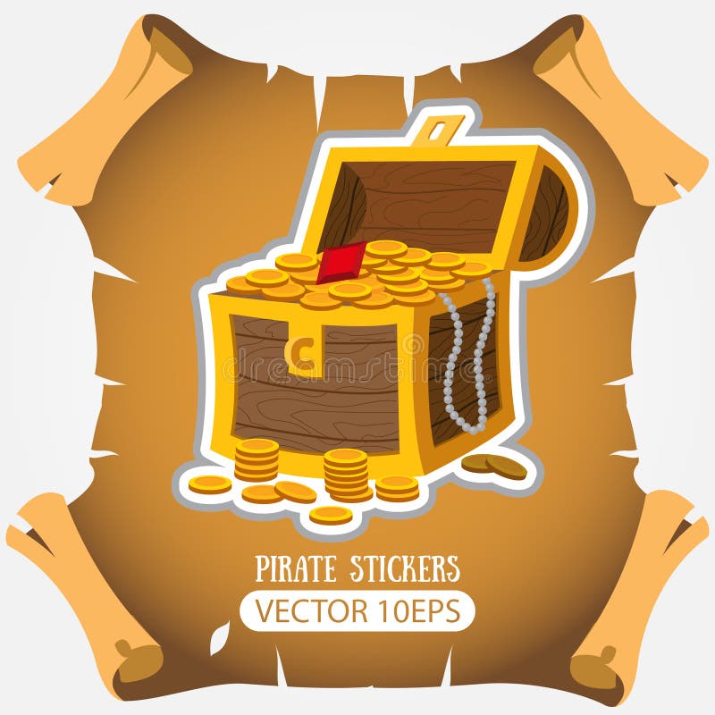 Treasure Chest. Vector Stickers on the Pirate Theme Stock Illustration ...