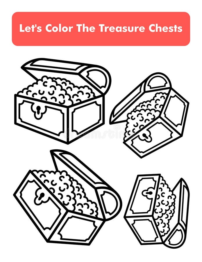 Treasure Chests Coloring Book Page in Letter Page Size Children ...