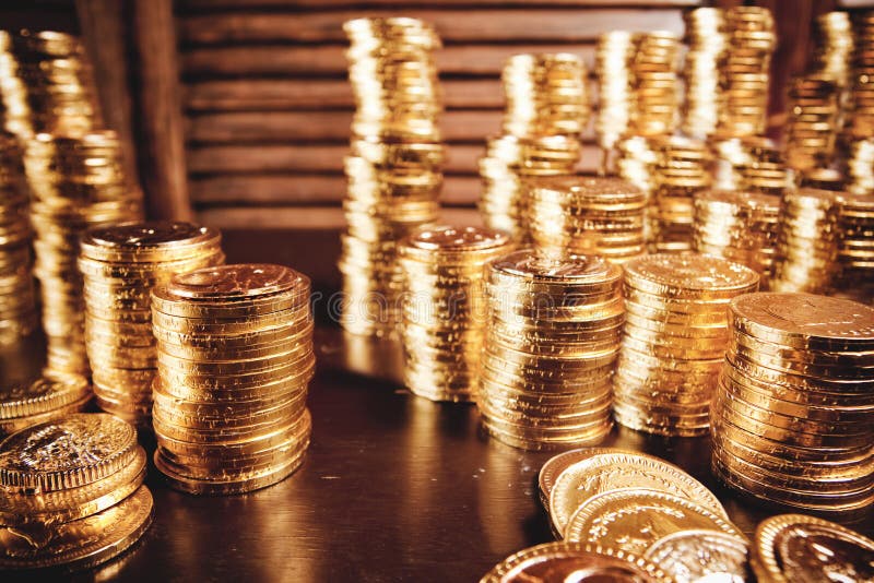 Treasure coins on table stock photo. Image of money, multiple - 13788928
