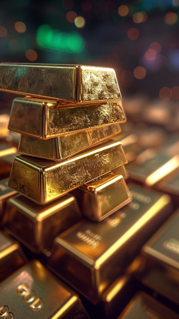 Treasure in Gold Stack of Bars Against a Black Backdrop Stock ...