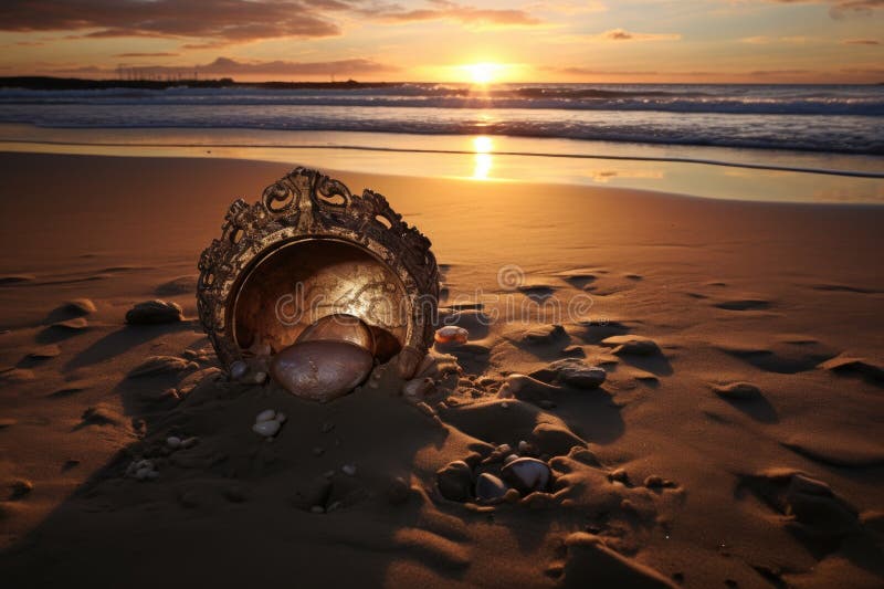 A Treasure Half-buried in Sand on a Beach at Sunset Stock Photo - Image ...