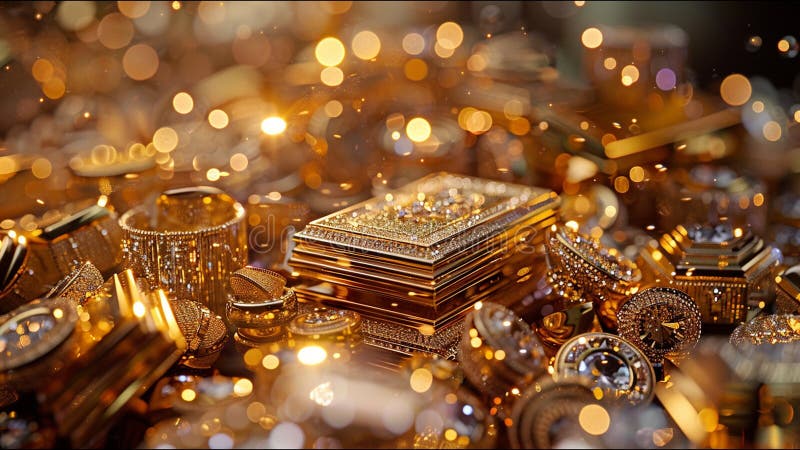 Treasure Hoard Bokeh Focus Soft Diffuse Amber Light Glistening Stock ...