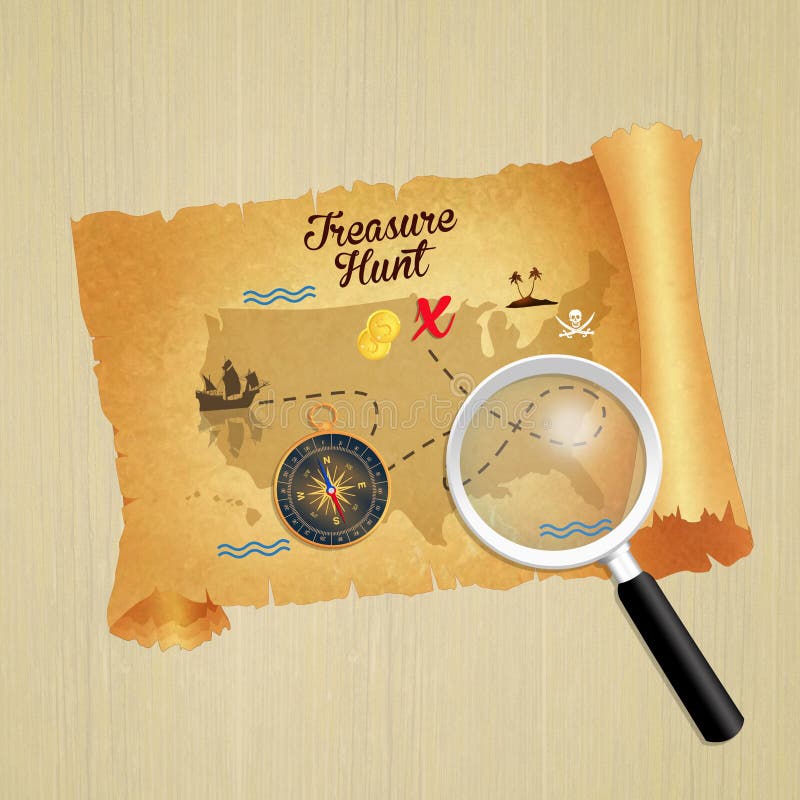 Treasure hunt parchment stock illustration. Illustration of hunt - 96517230
