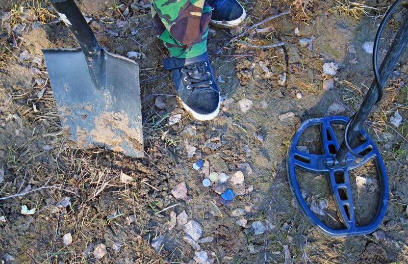 Treasure Hunter Equipment. Metal Detector and Shovel Stock Photo ...