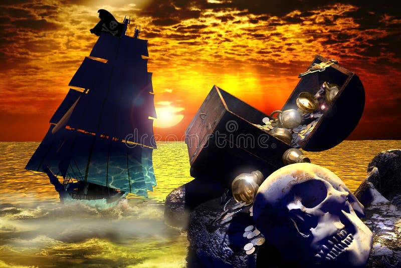 Pirate, Map and Treasure Chest/eps Stock Vector - Illustration of chest ...