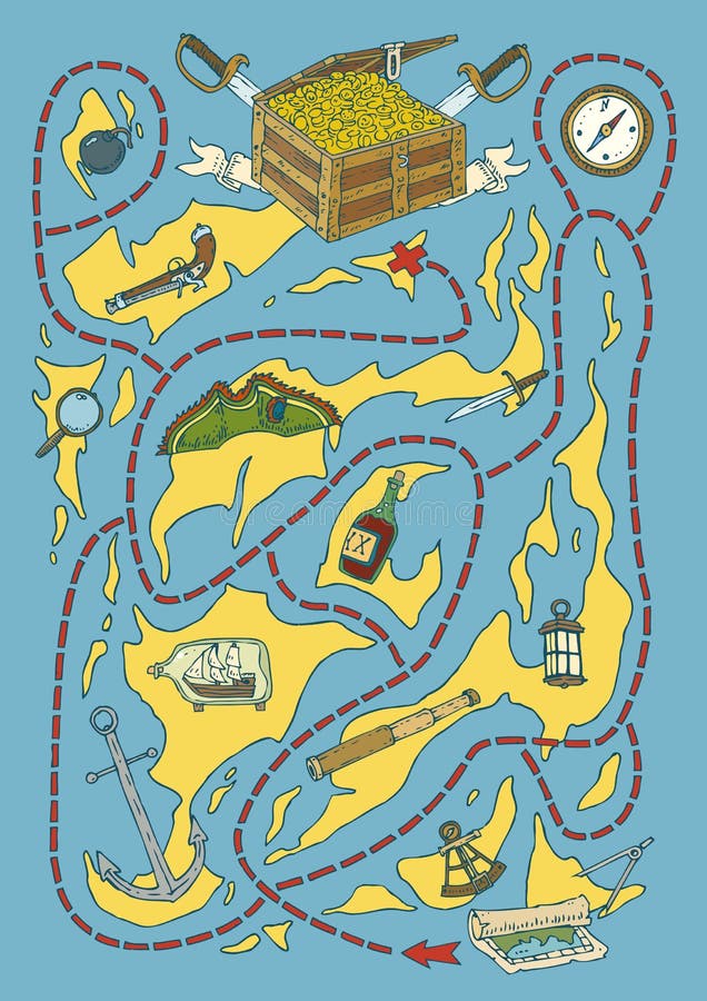 Treasure Island Map Maze Game Stock Illustration - Illustration of ...