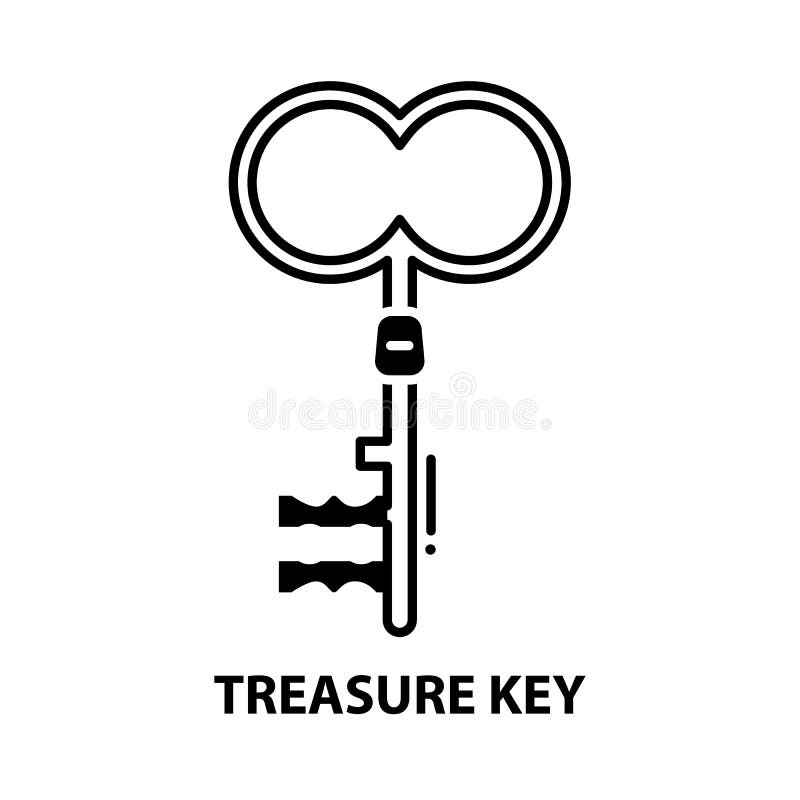 Treasure Key Icon, Black Vector Sign with Editable Strokes, Concept ...