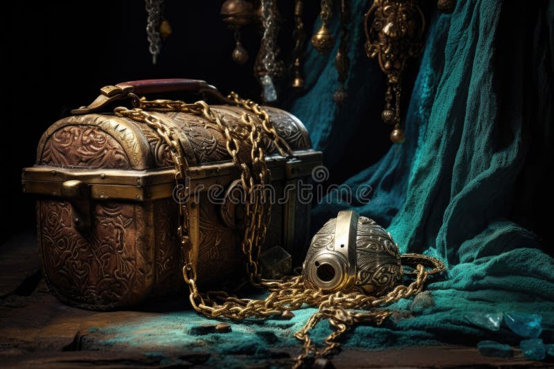 A Treasure with a Lock, and a Key on a Chain beside it Stock Image ...