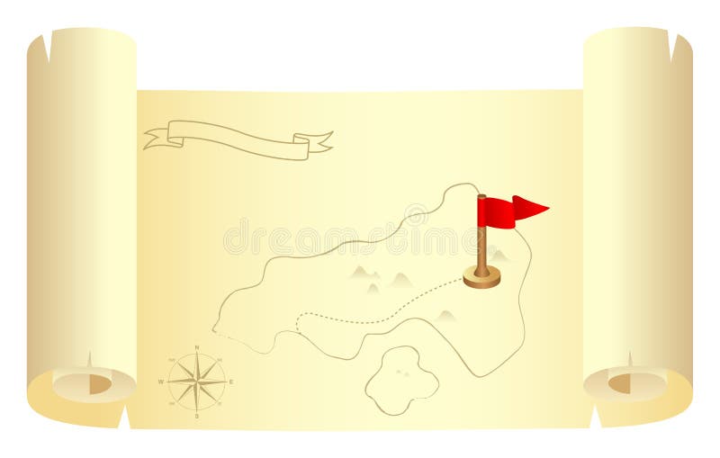A Big Treasure Map and an Island Stock Vector - Illustration of islet ...