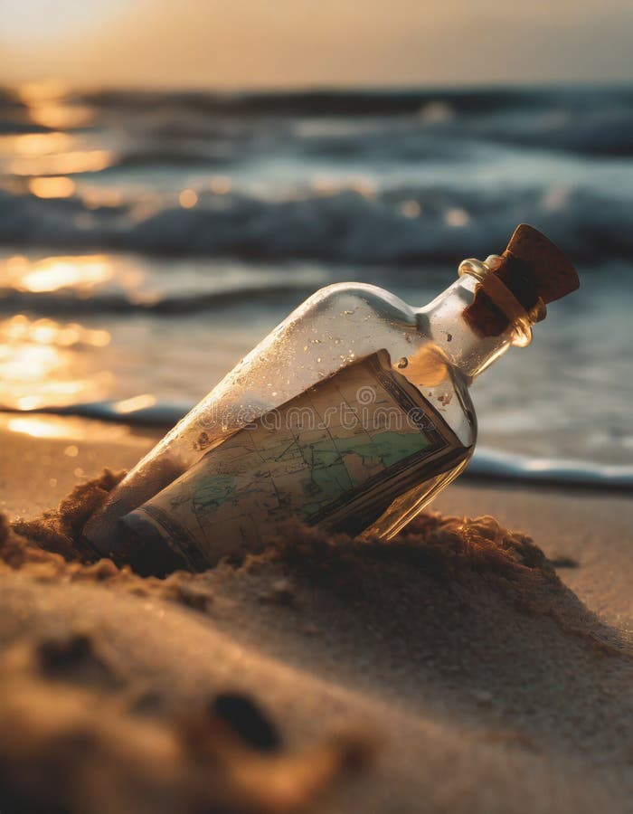 A Treasure Map in a Bottle, Buried at the Shore Stock Image - Image of ...