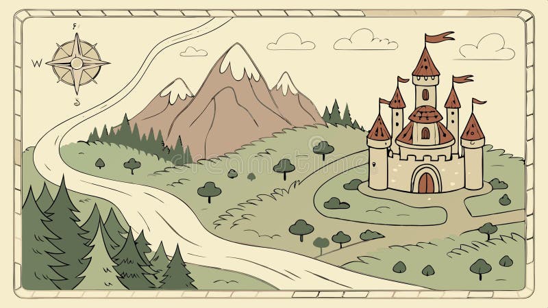 Treasure Map and Castle, Adventure, Fantasy World, Medieval Map, Quest Vector Design Generative ...